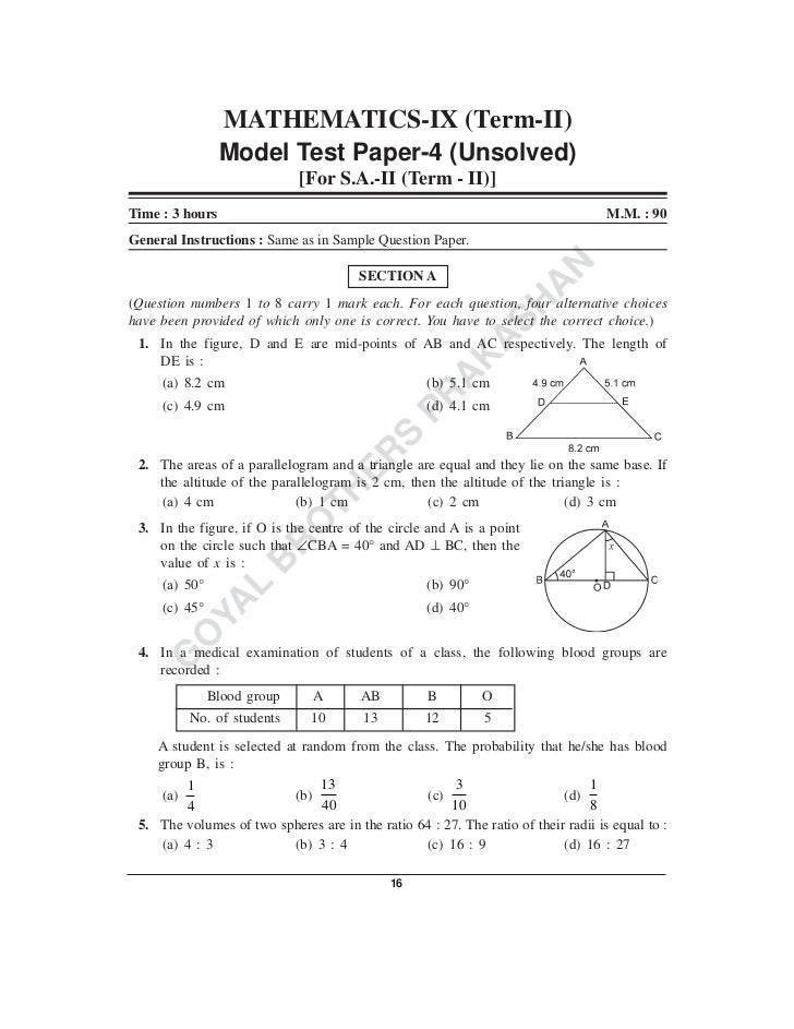 Maths Sample Paper 2012 Class 09 Maths Sample Paper 2012 Class 09