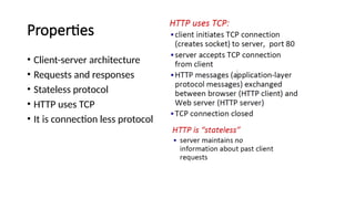 Hypertext Transfer Protocol (HTTP) is a request-response protocol that allows web clients to ...