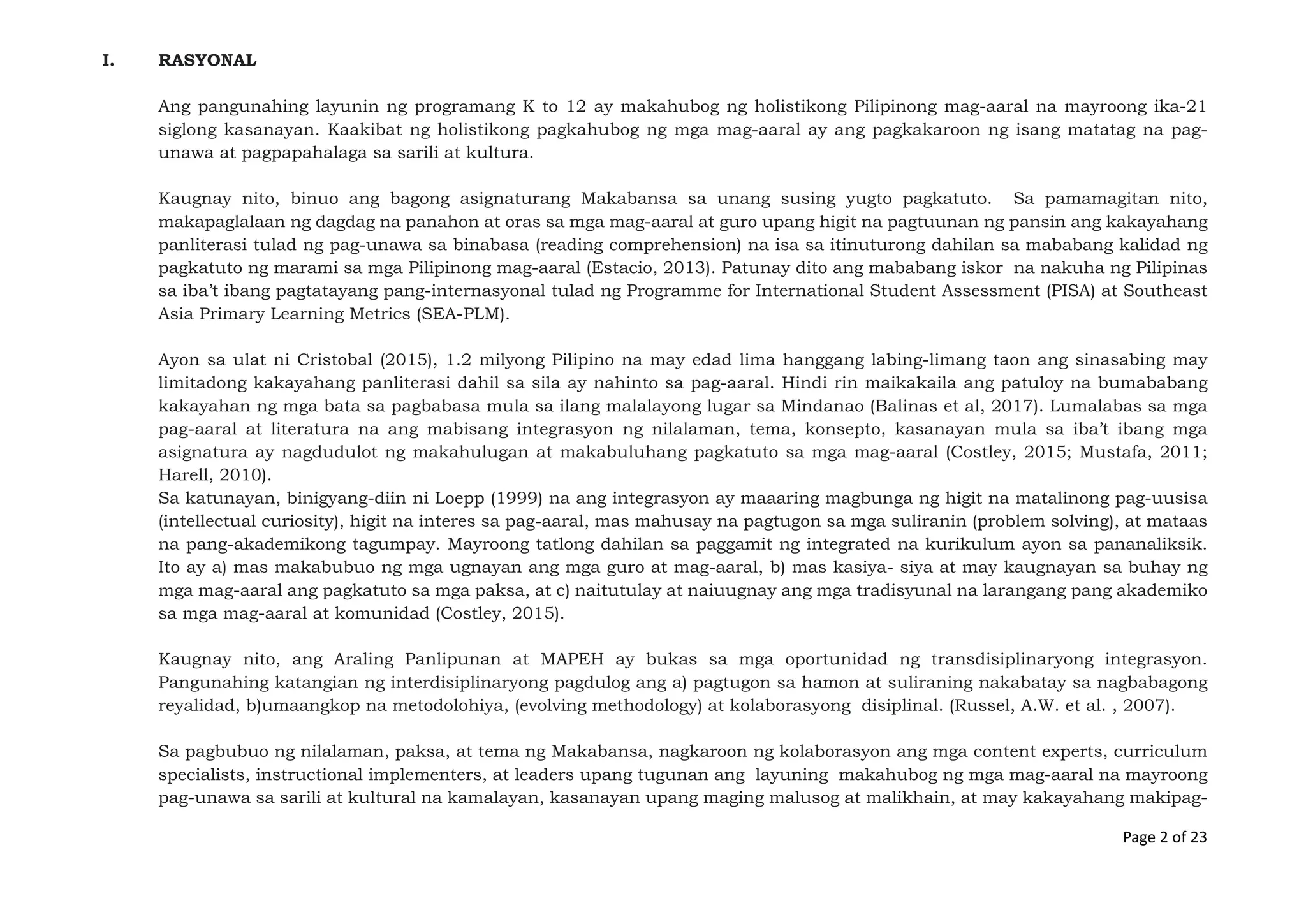 Matatag Curriculum Grade 1 Makabansa mak | PDF