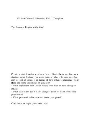 HU 140 Cultural Diversity Unit 1 TemplateThe Journey Begins | PDF