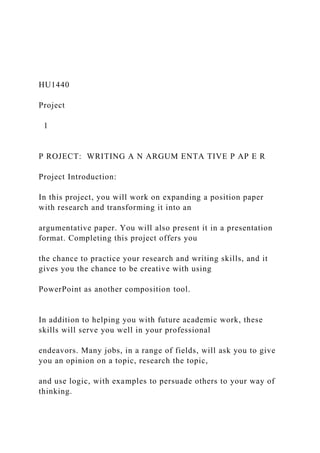 HU1440 Project 1 P ROJECT WRITING A N ARGUM.docx