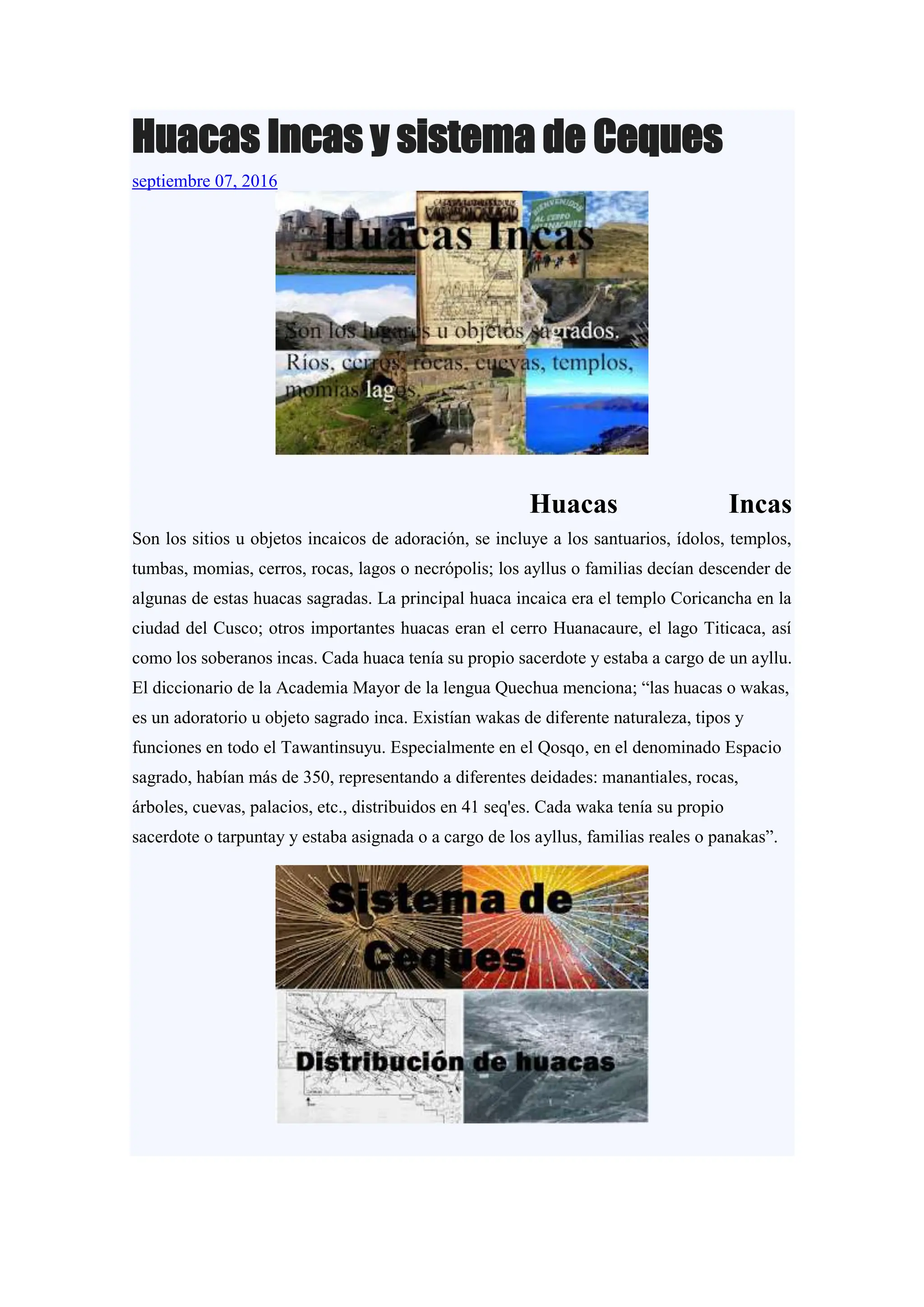 Huacas Incas y sistema de Ceques en la epoca incaica | DOCX