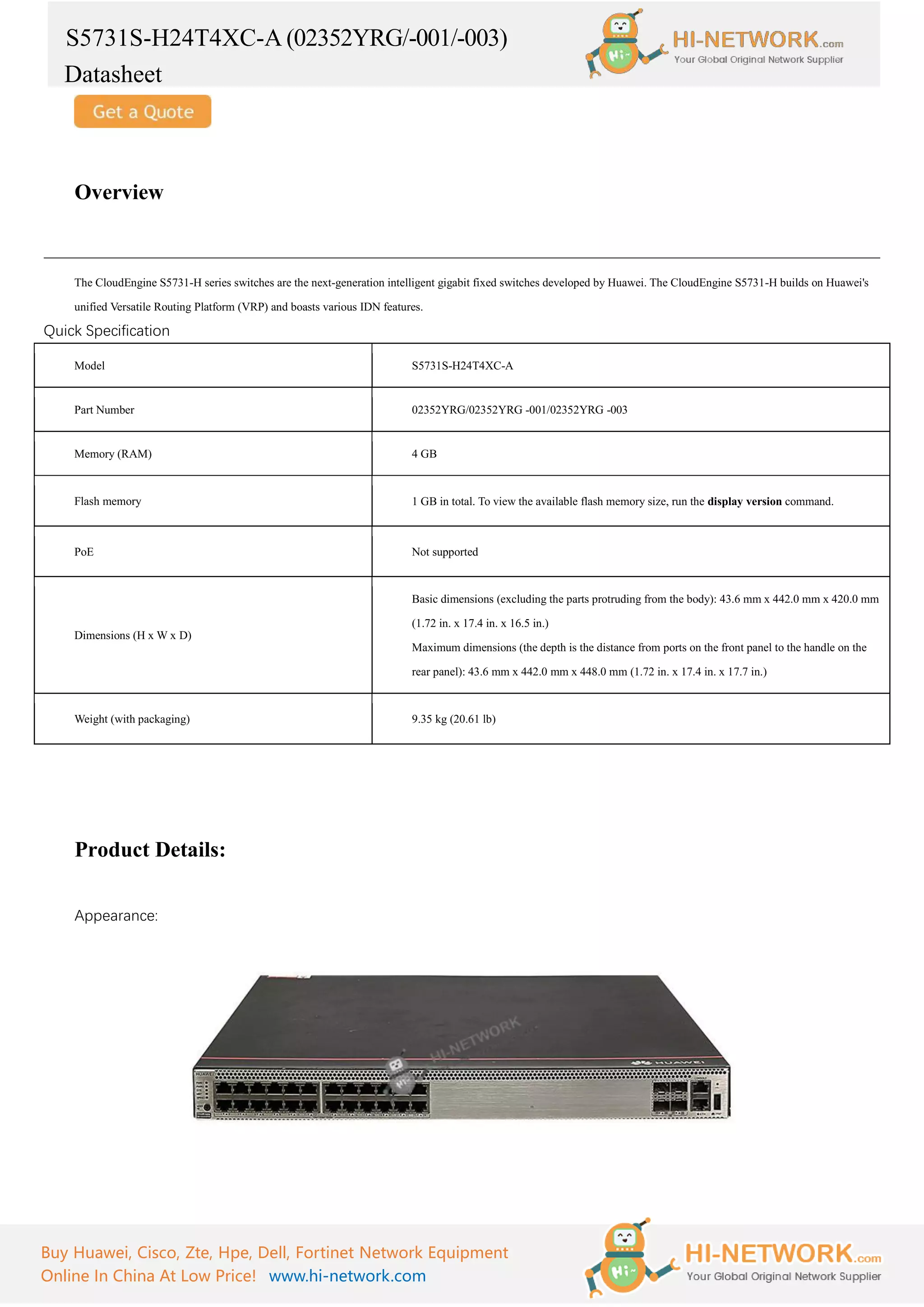 huawei-s5731s-h24t4xc-a-brochure-datasheet.pdf | Computer Peripherals | Computing
