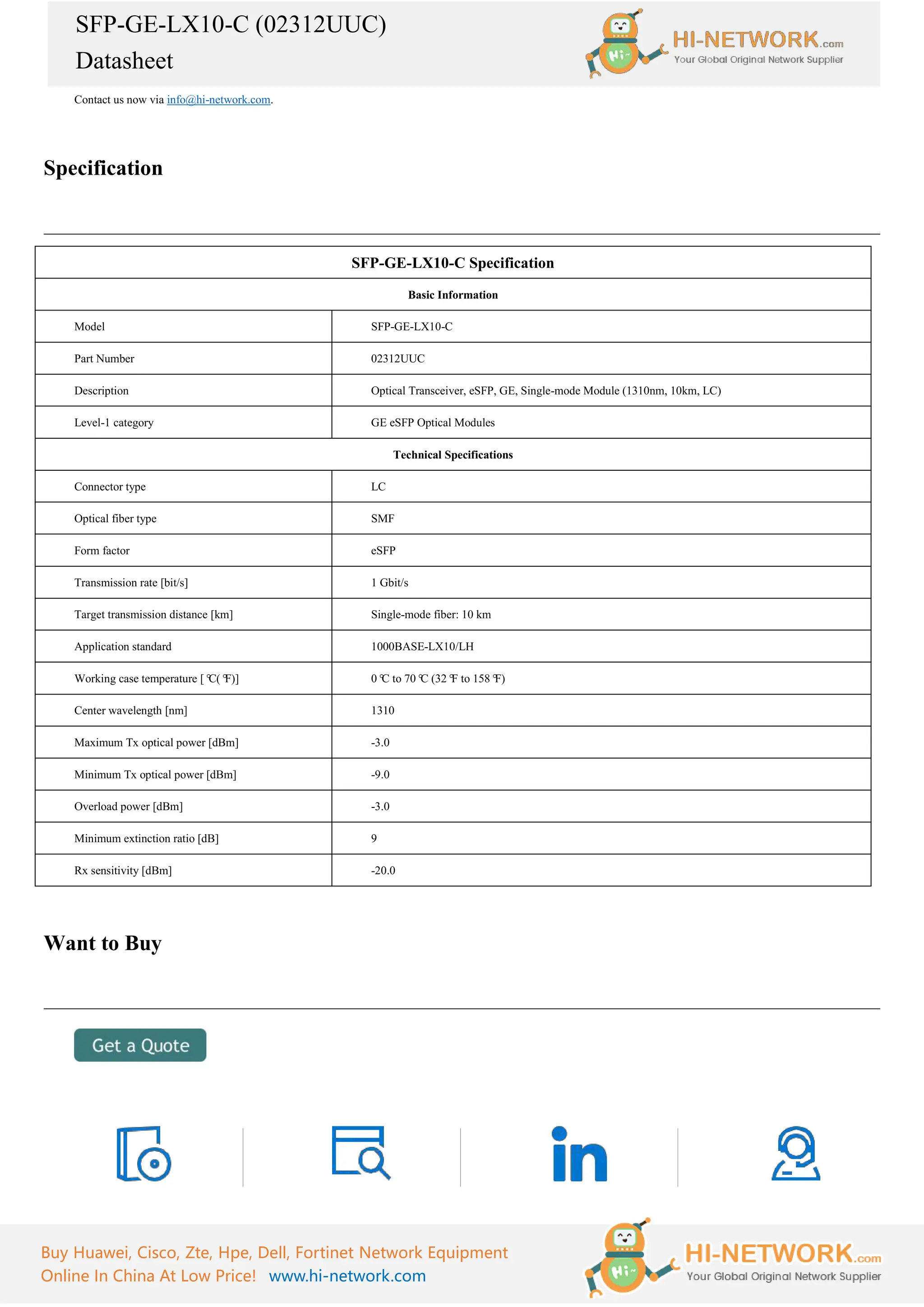 huawei-sfp-ge-lx10-c-brochure-datasheet.pdf | Telecommunications Industry | Industries