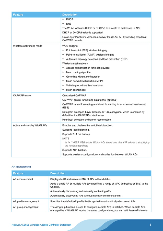 Huawei AC6508 Wireless Access Controller Datasheet.pdf | Computer ...