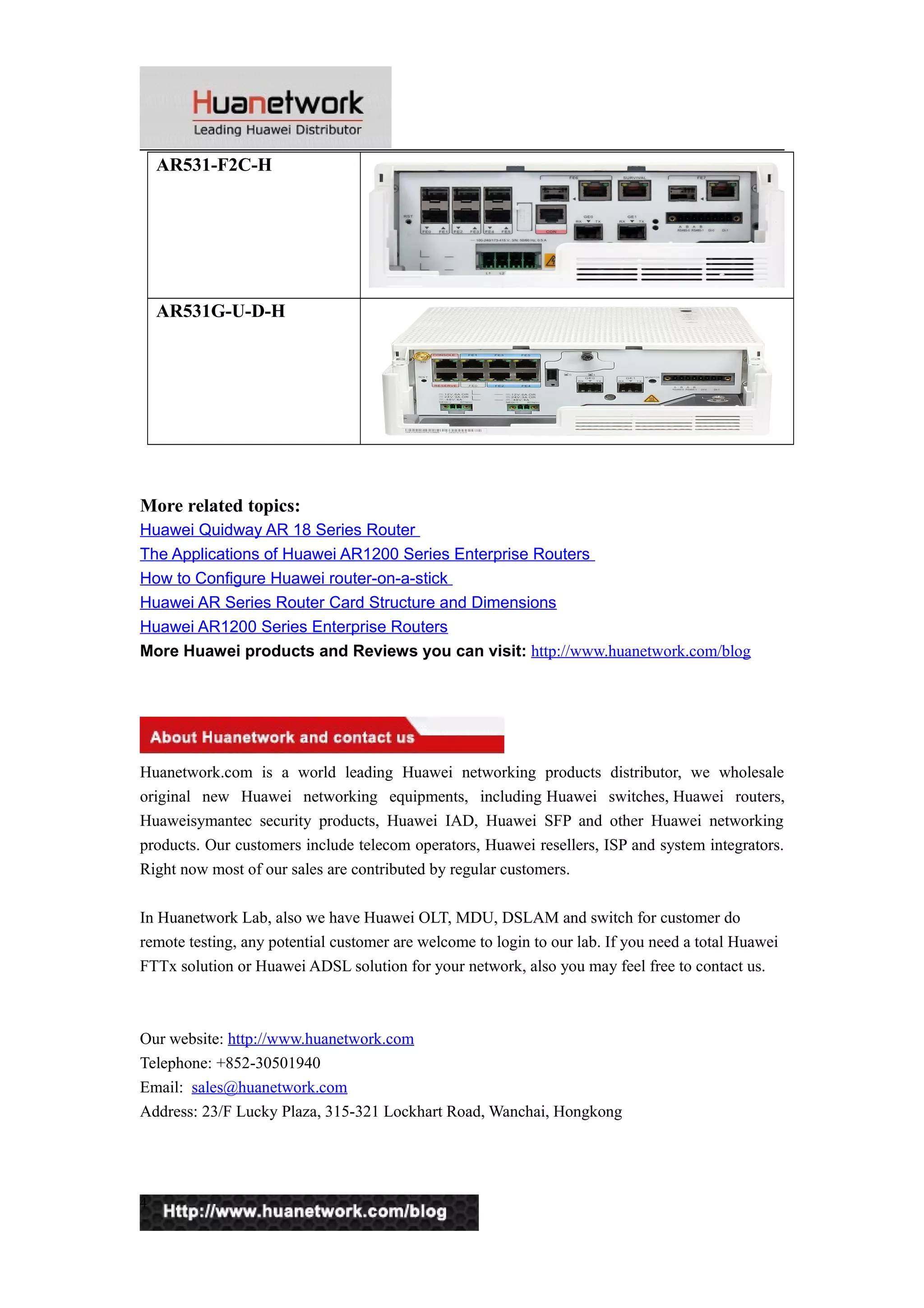 Huawei AR Series Routers Application Comparison and Overview | DOC