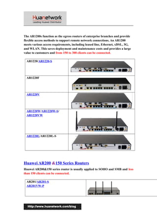 Huawei AR Series Routers Application Comparison and Overview | PDF