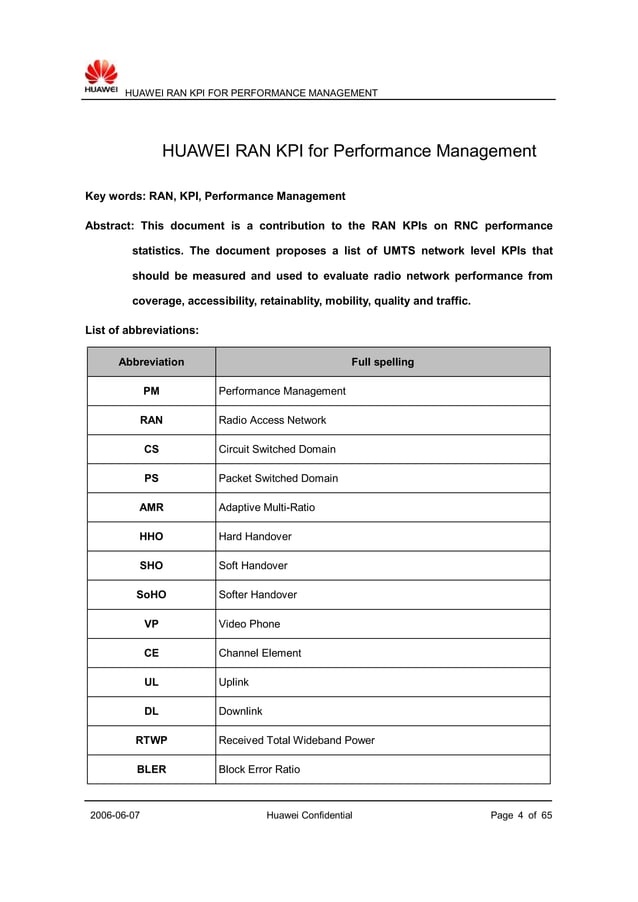 Huawei ran kpi_for_performance_managemen | PDF | Computer Networking ...