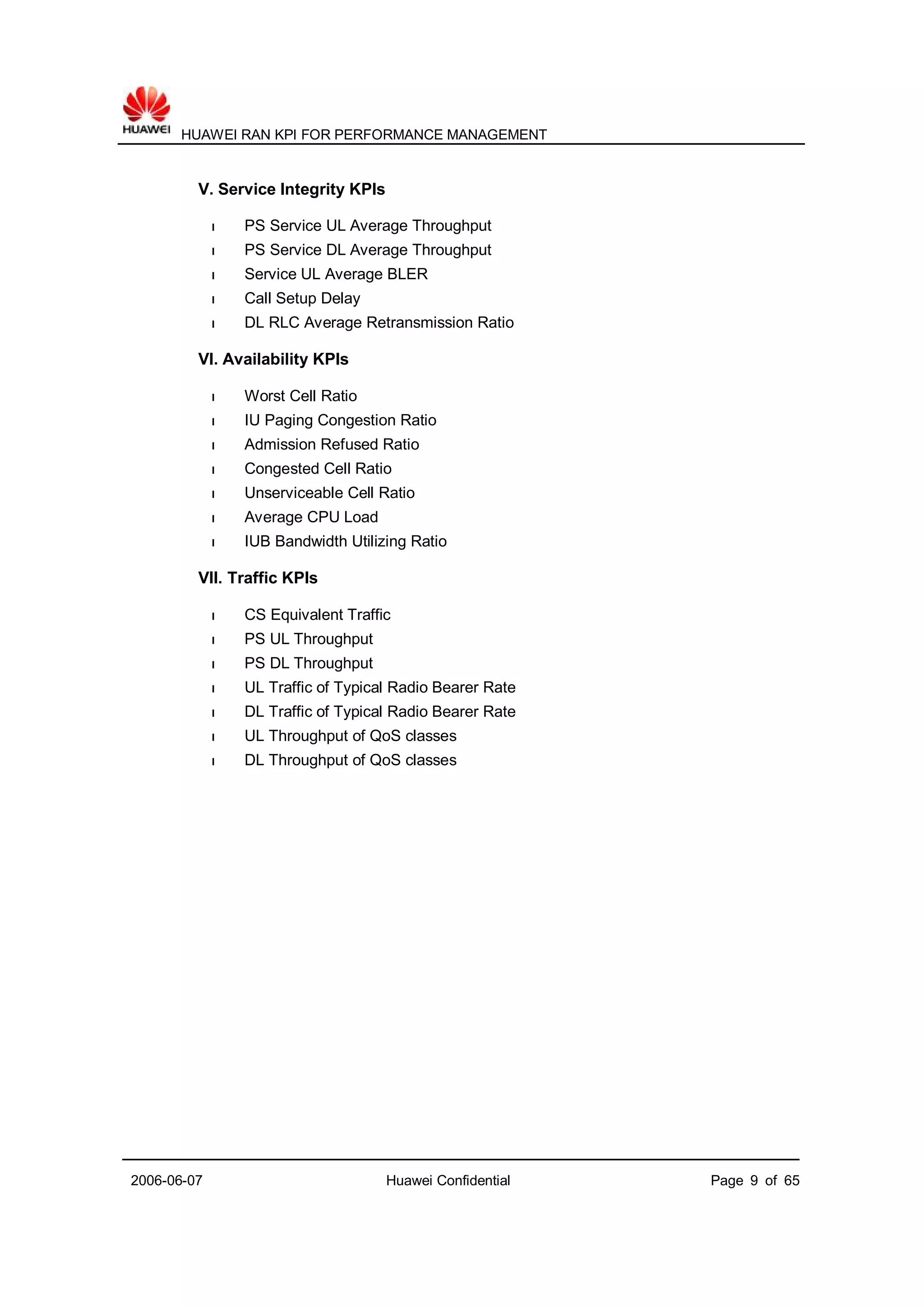 Huawei ran kpi_for_performance_managemen | PDF