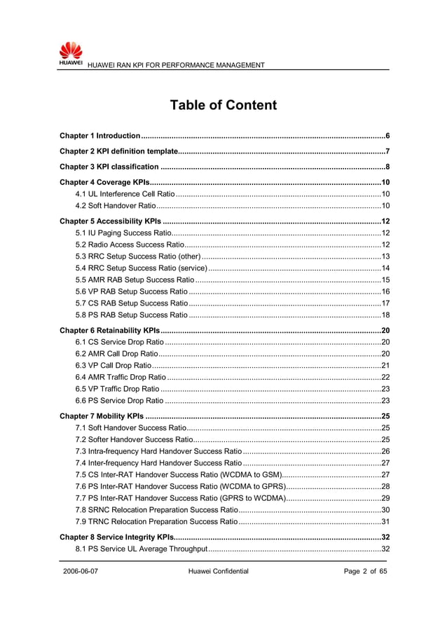 Huawei ran kpi_for_performance_managemen | PDF