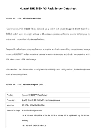 Huawei rh1288 h v3 rack server datasheet | DOCX