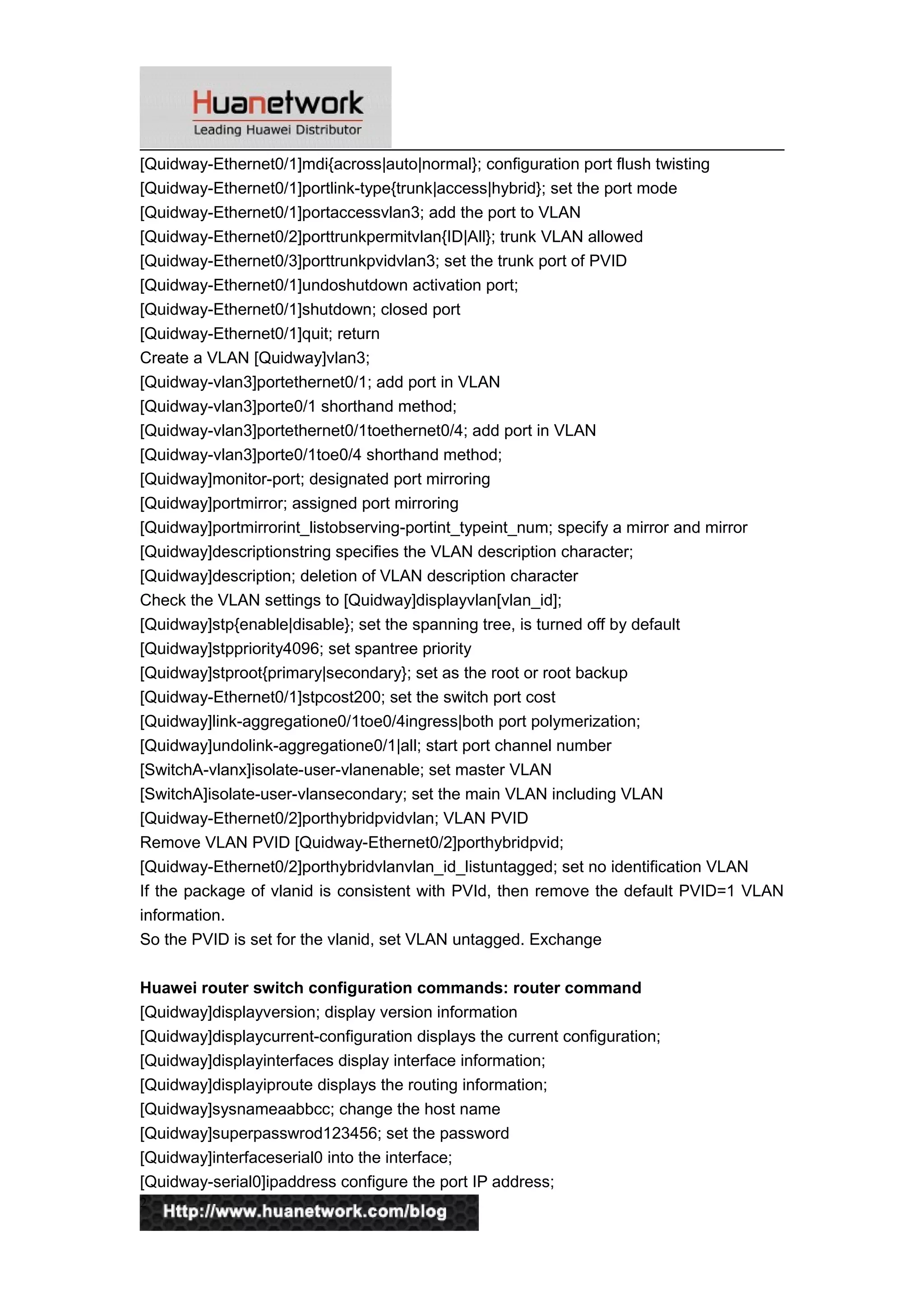 Huawei switch configuration commands | DOC