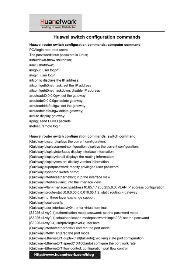 Huawei switch configuration commands | DOC | Computer Networking | Computing