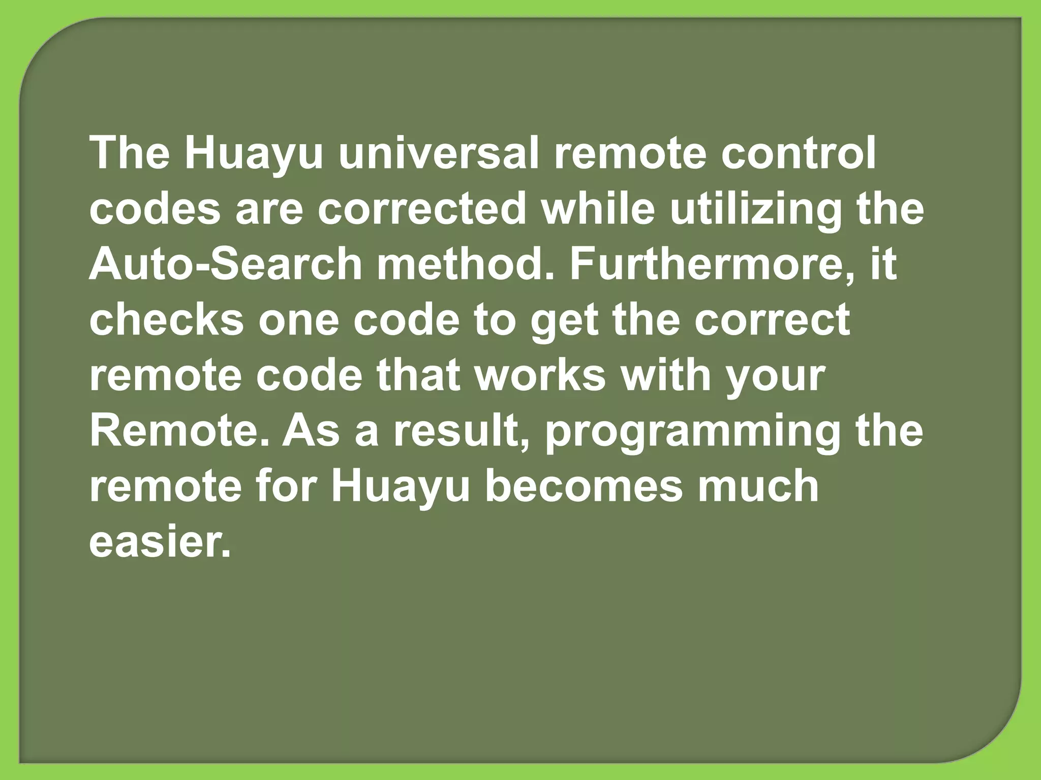 Huayu universal remote codes and setup guide | PPTX