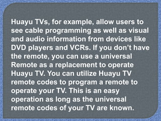 Huayu universal remote codes and setup guide | PPTX