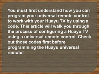 Huayu universal remote codes and setup guide | PPTX