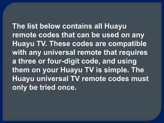 Huayu universal remote codes and setup guide | PPTX