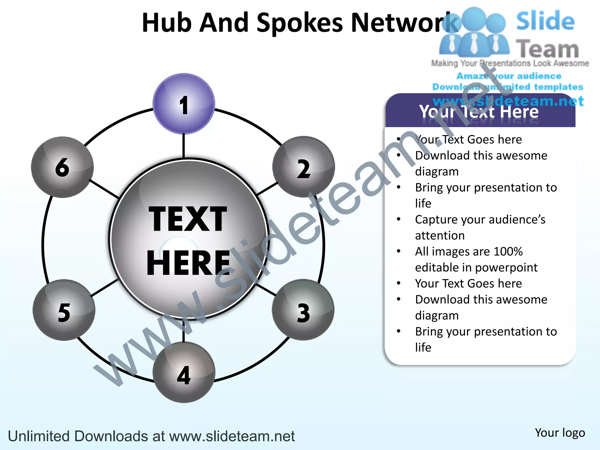 Hub and spokes network ppt slides presentation diagrams templates | PDF