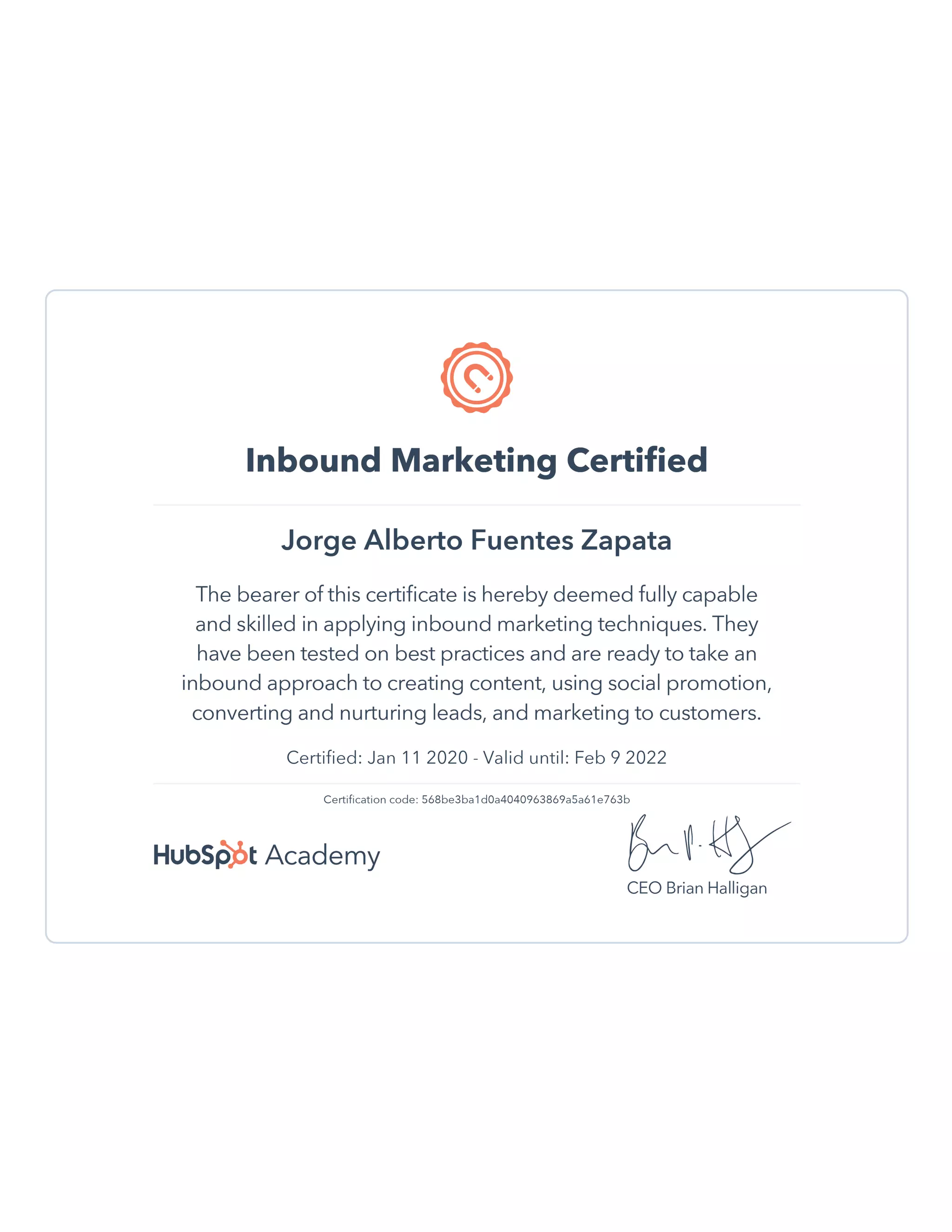 Hubspot Academy - Inbound Marketing Certification - Jorge Alberto ...