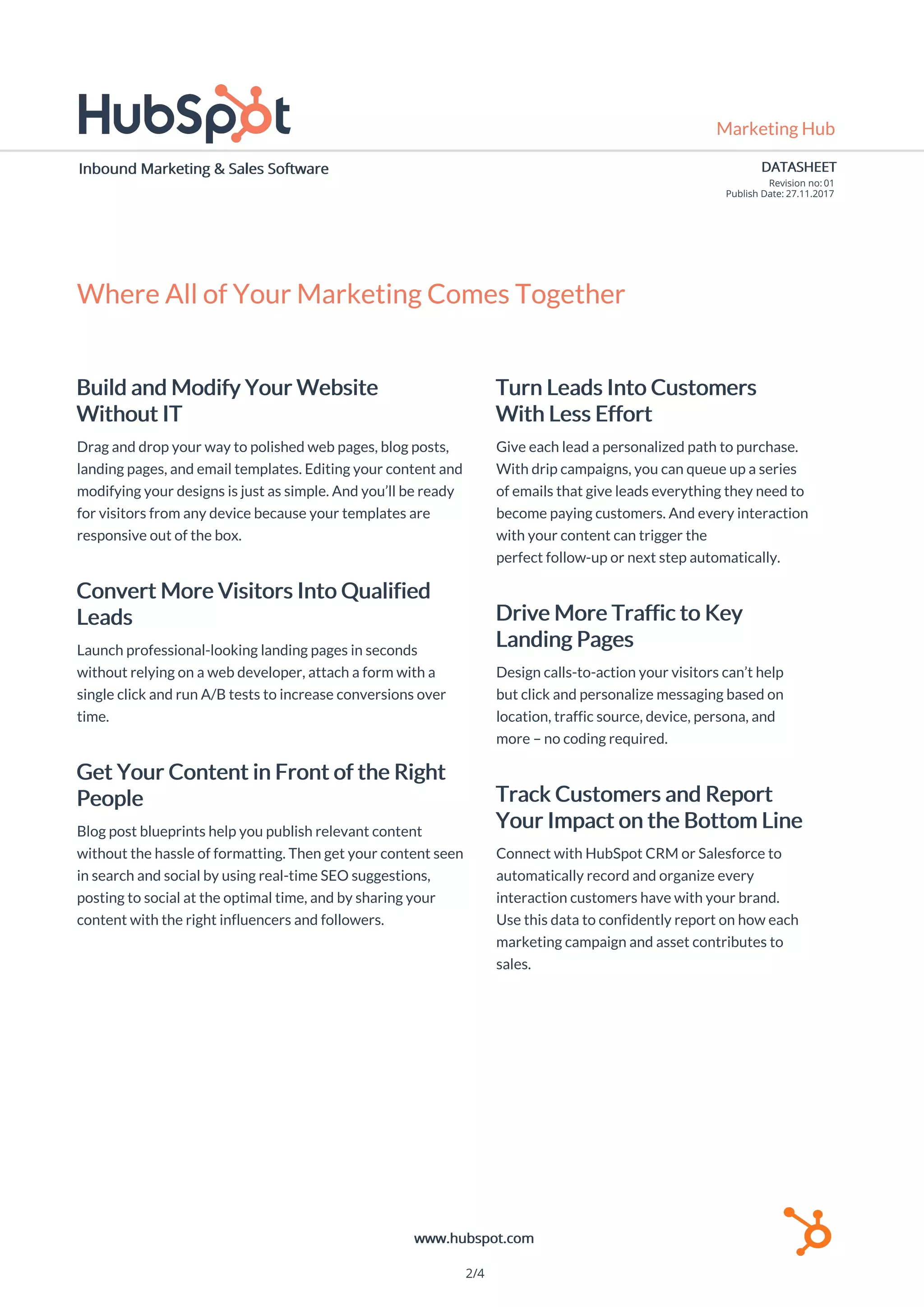 Hubspot Marketing Software Datasheet Template | PDF