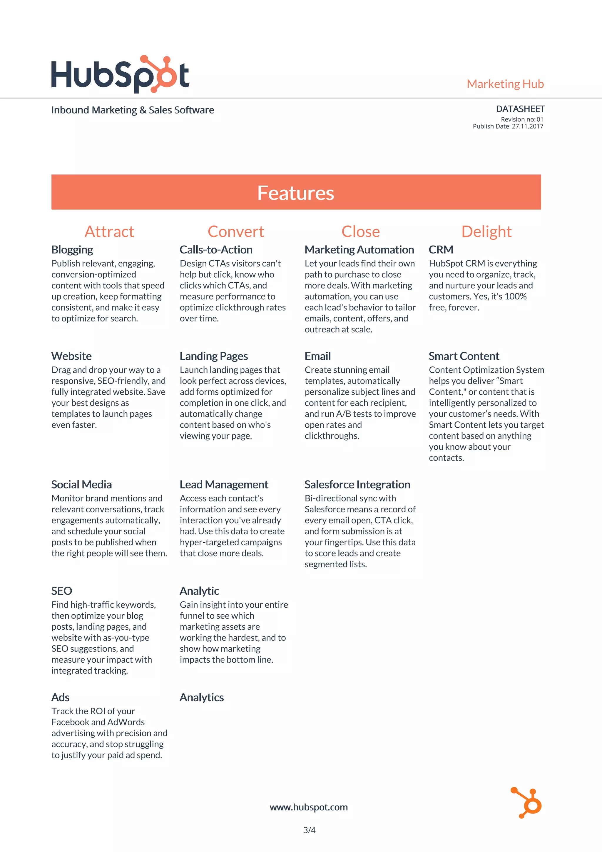 Hubspot Marketing Software Datasheet Template | PDF