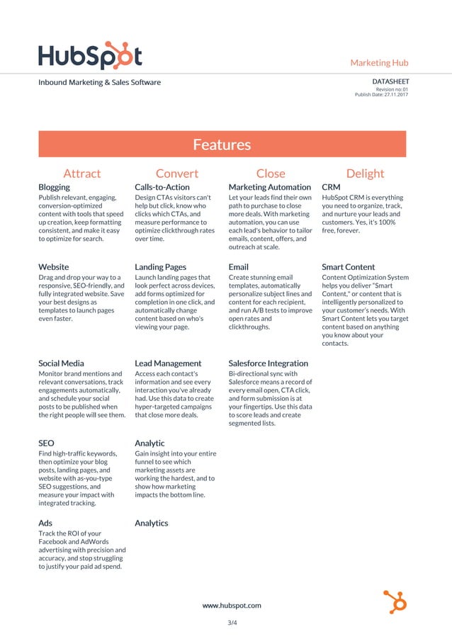 Hubspot Marketing Software Datasheet Template | PDF