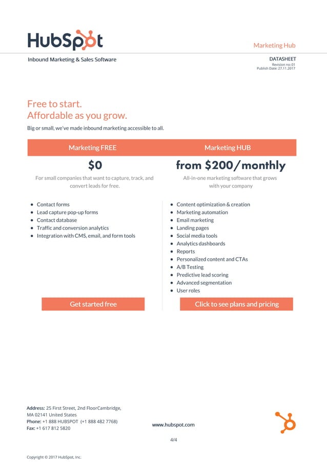 Hubspot Marketing Software Datasheet Template | PDF