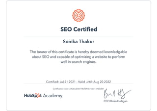 Hub spot seo certification | PDF