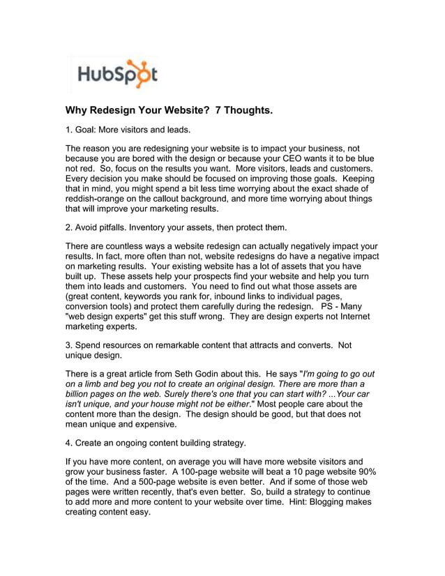 Hubspot Website Redesign | PDF