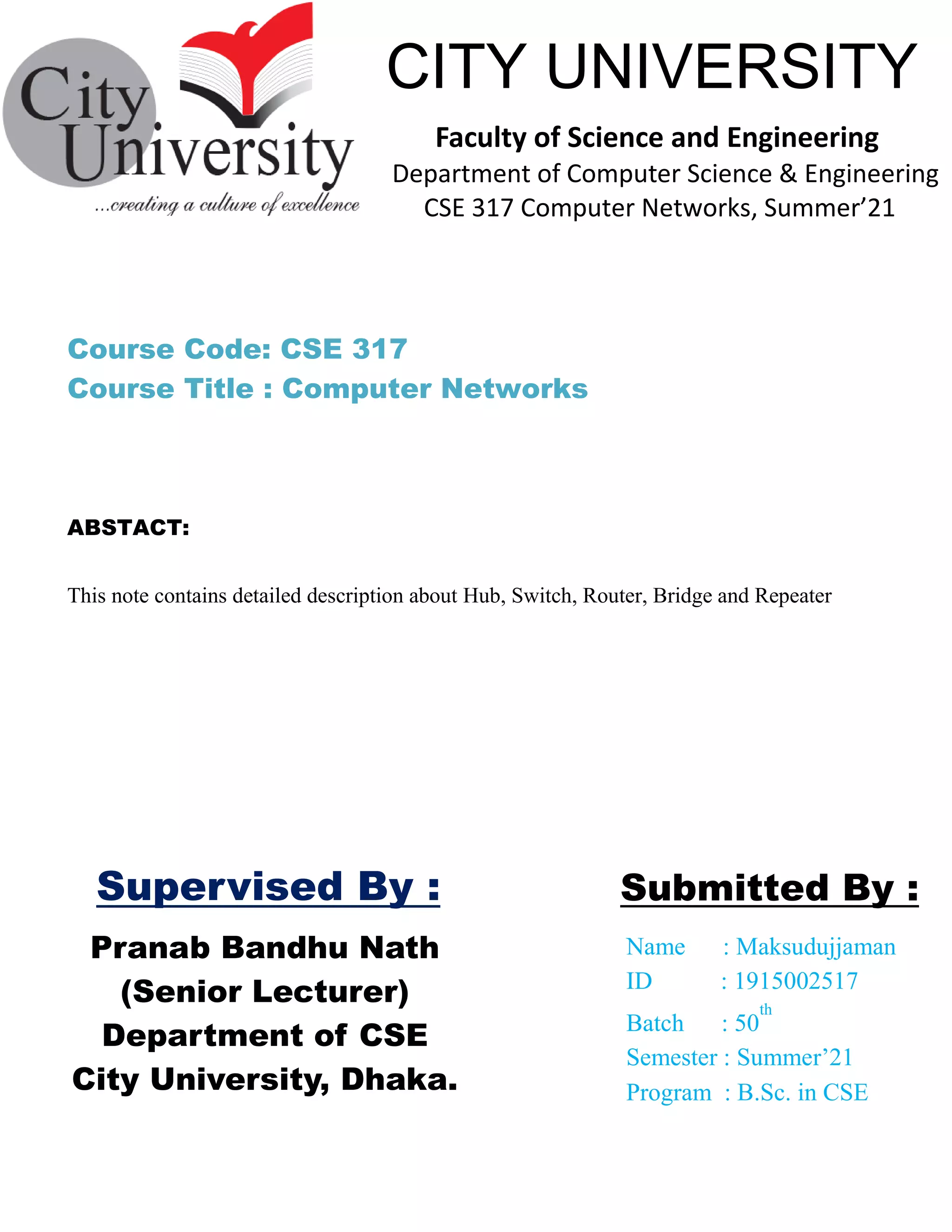 Hub Switch Router Bridge And And Repeater Pdf Computer Networking Computing