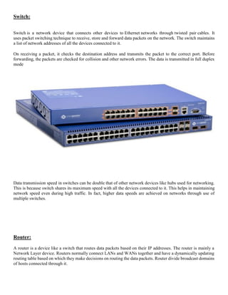 Hub, switch, router, bridge & and repeater | PDF