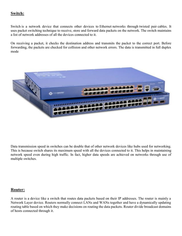 Hub, switch, router, bridge & and repeater | PDF | Computer Networking | Computing