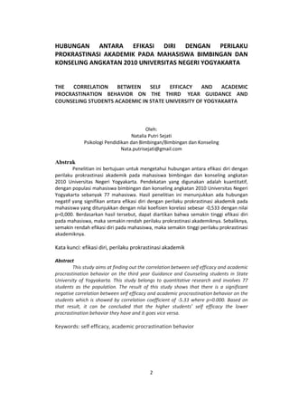 Hubungan antara efikasi diri dengan perilaku prokrastinasi | PDF