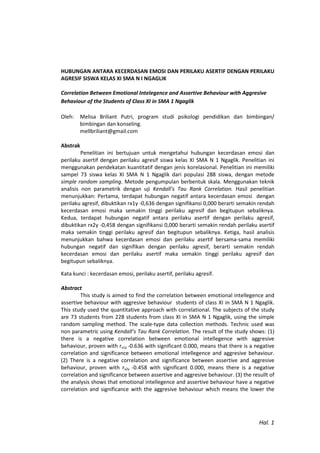 Hubungan antara kecerdasan emosi dan perilaku asertif dengan perilaku agresif siswa kelas xi | PDF