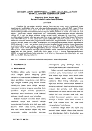 Hubungan antara Kreativitas dengan hasil belajar fisika | DOC