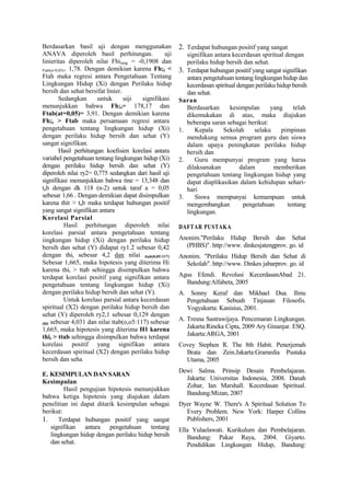 Hubungan antara pengetahuan lingkungan hidup dengan pendidikan spiritual terhadap perilaku hidup ...