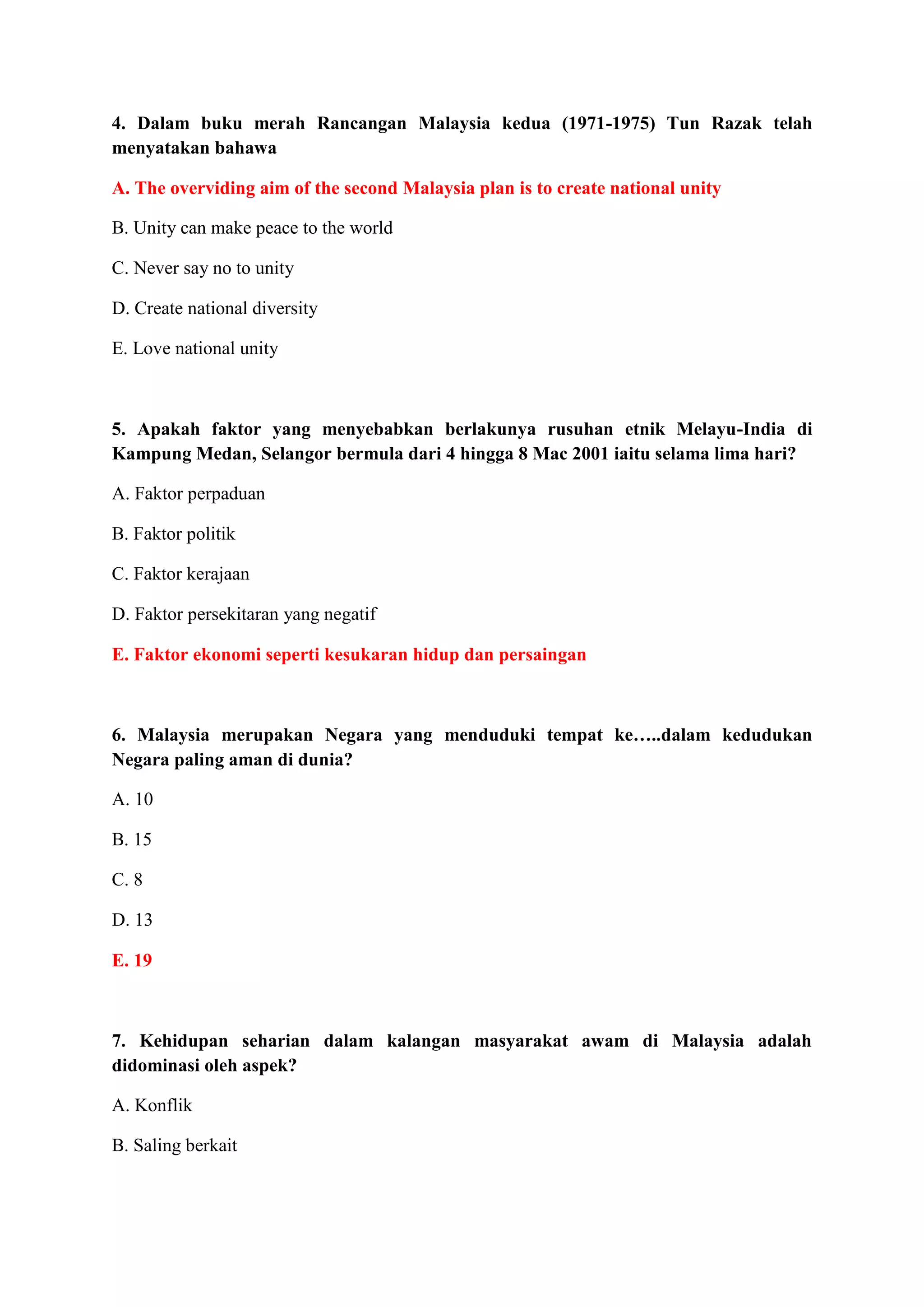 Soalan dan Jawapan - Hubungan Etnik (Kuiz/Past Year) 2 | PDF