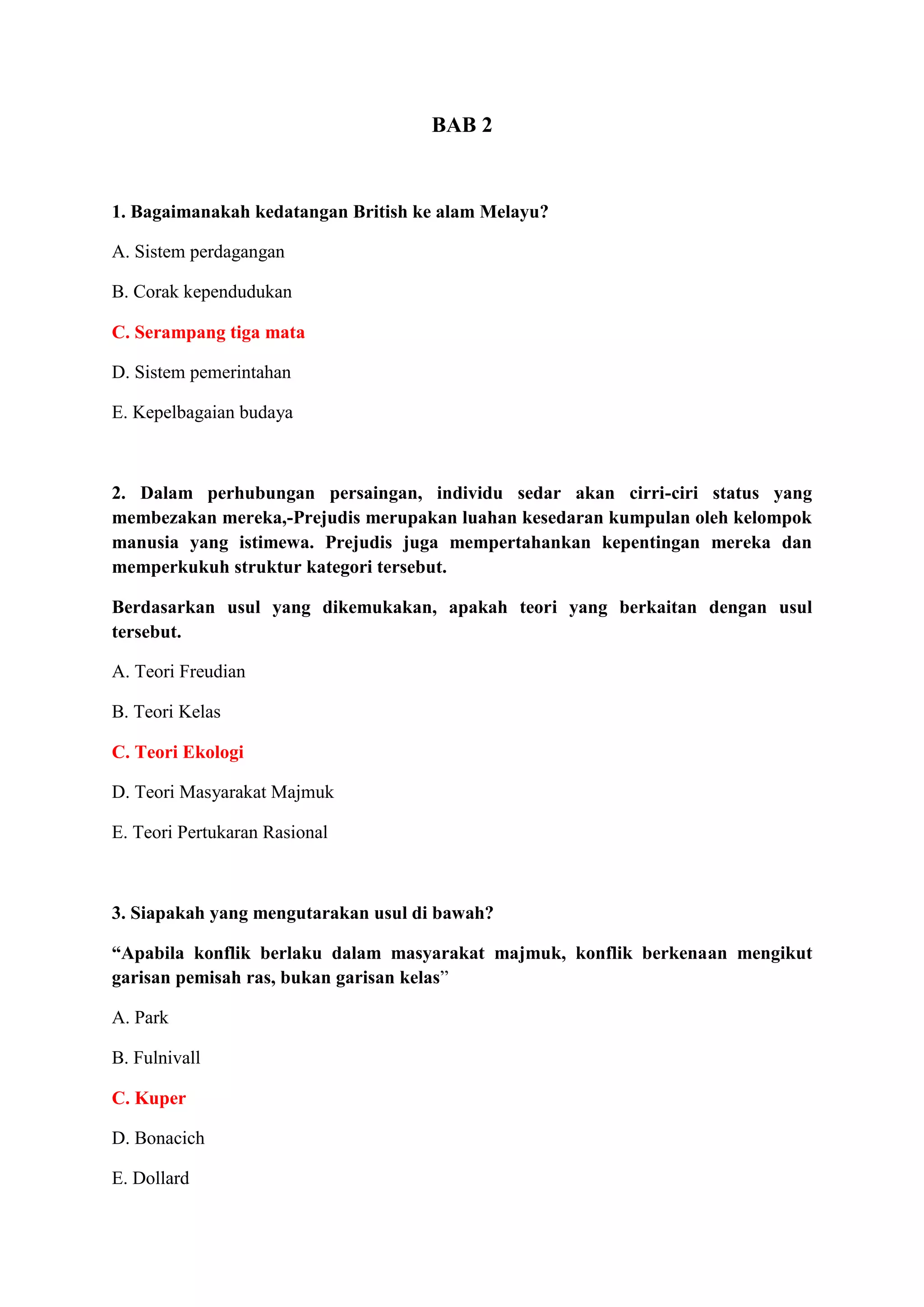 Soalan dan Jawapan - Hubungan Etnik (Kuiz/Past Year) 2 | PDF
