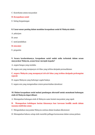 Soalan dan Jawapan - Hubungan Etnik (Kuiz/Past Year) 2 | PDF