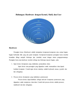 Hubungan hardware dengan kernel, shell, user | DOCX