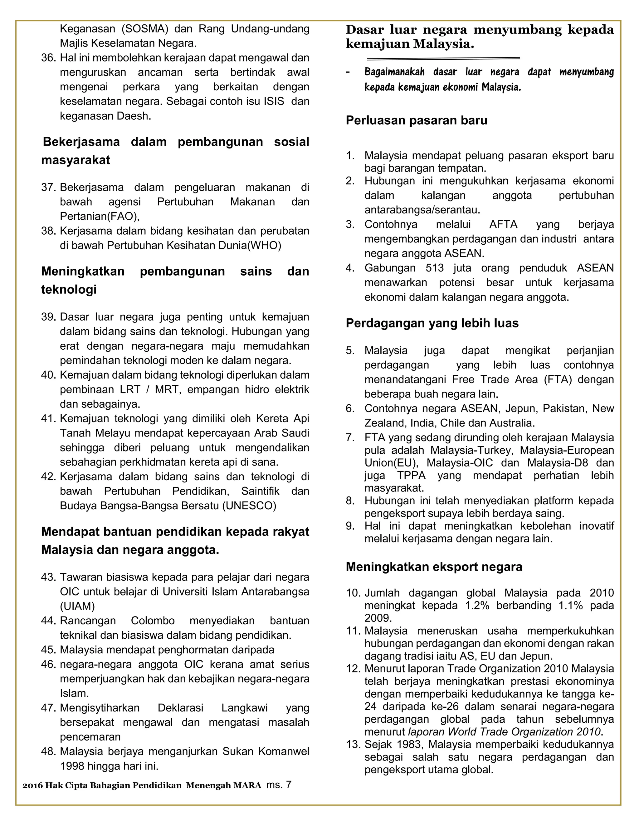 Hubungan Luar Malaysia K3. MRSM 2016 | PDF