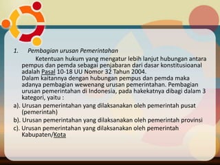 Hub Pempus dan Pemda Mata Kuliah Sistem Pemerintahan Indonesia STKS Bandung | PPTX