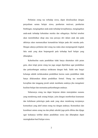 Hubungan perhatian orang tua dengan hasil belajar matematika | PDF