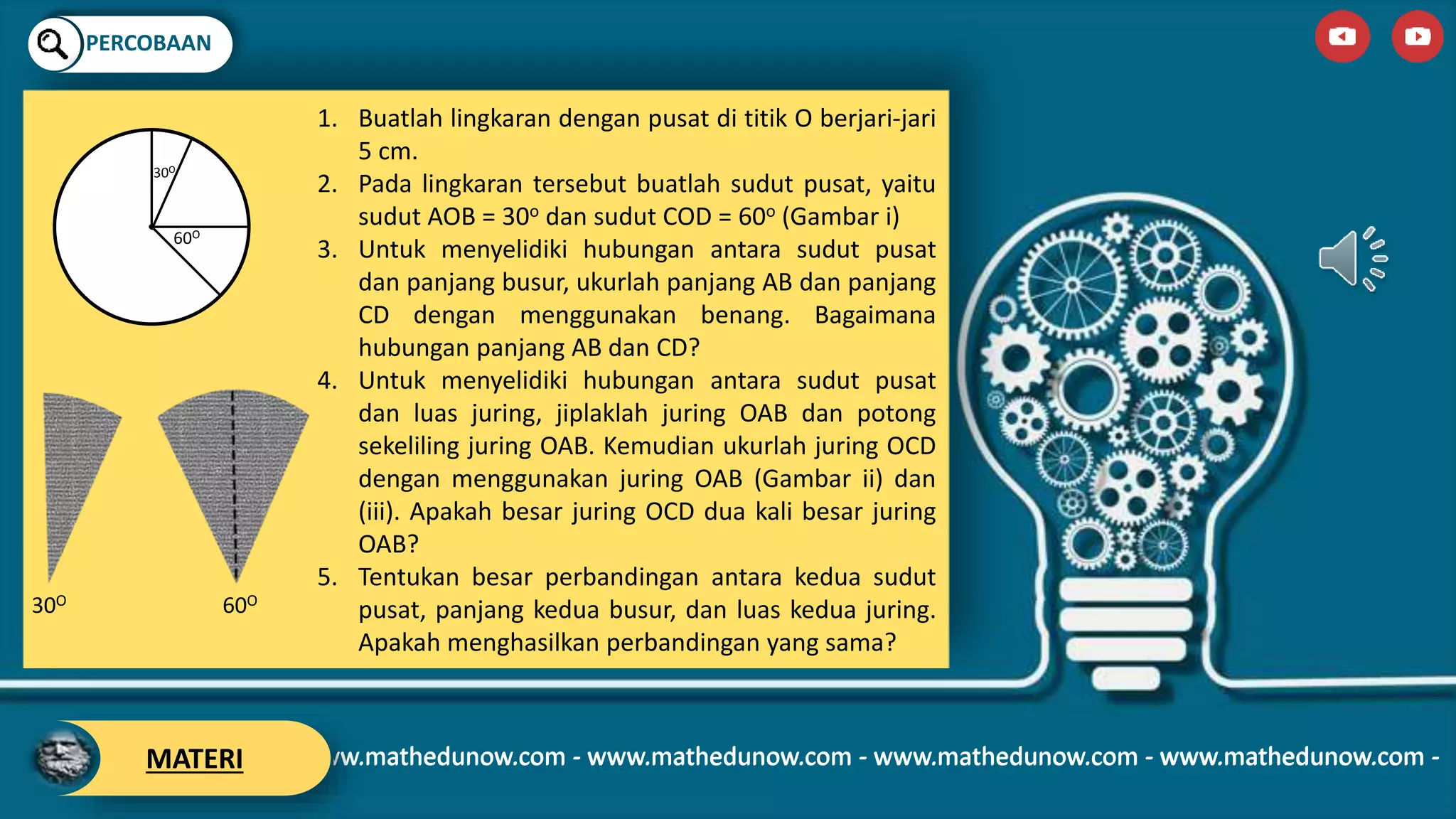Hubungan sudut pusat panjang busur dan luas juring | PPTX