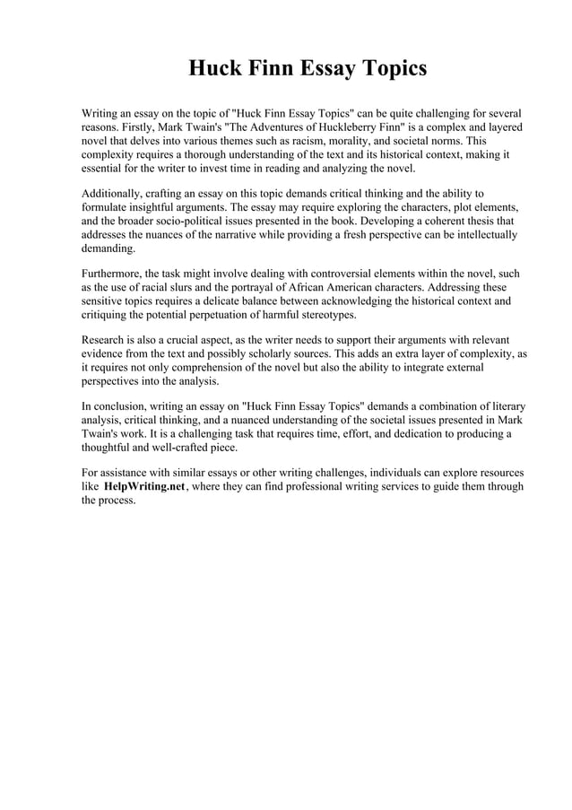 Huck Finn Essay Topics. St. Louis Christian College | PDF