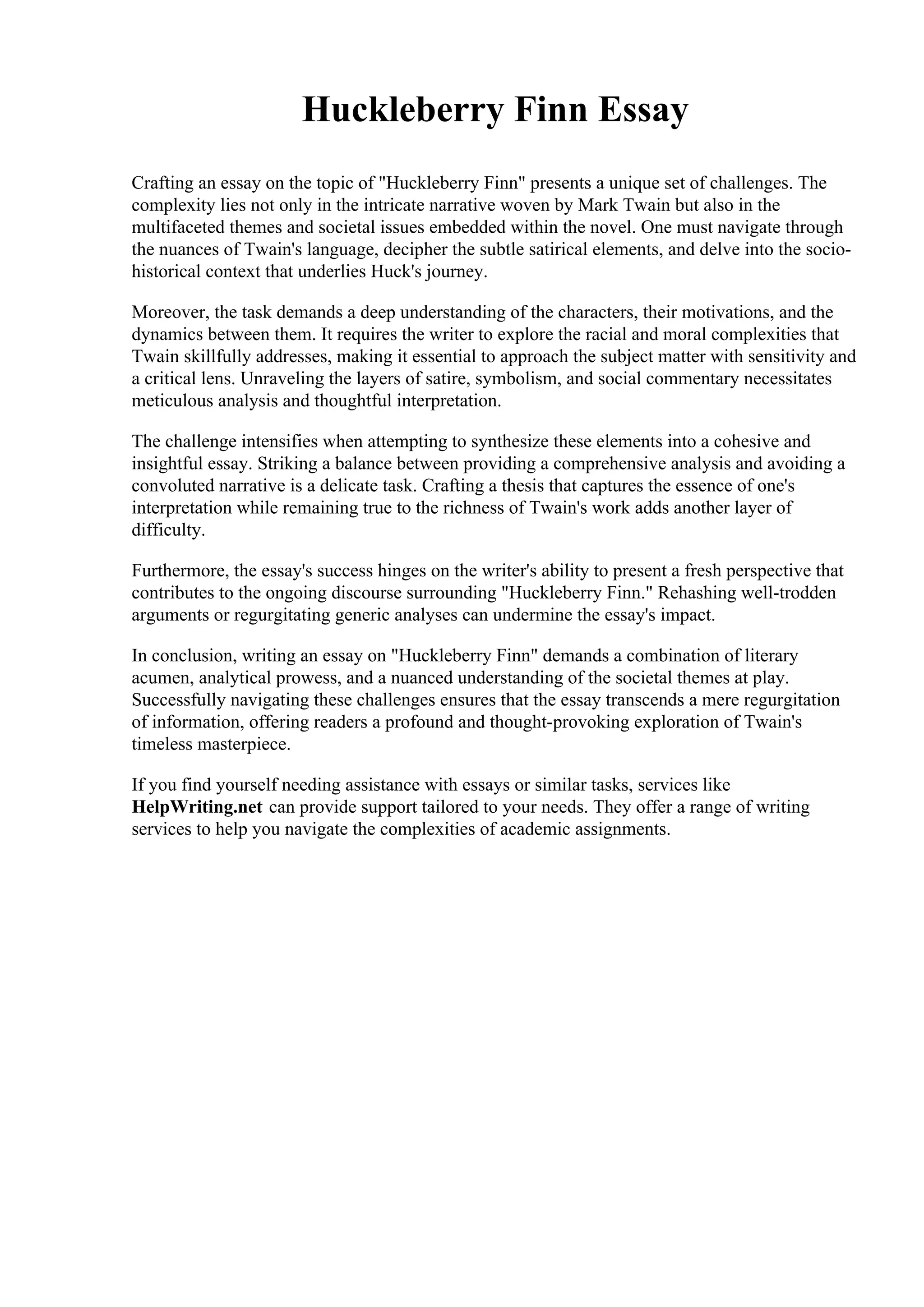 Huckleberry Finn Essay. Air Force Institute of Technology | PDF