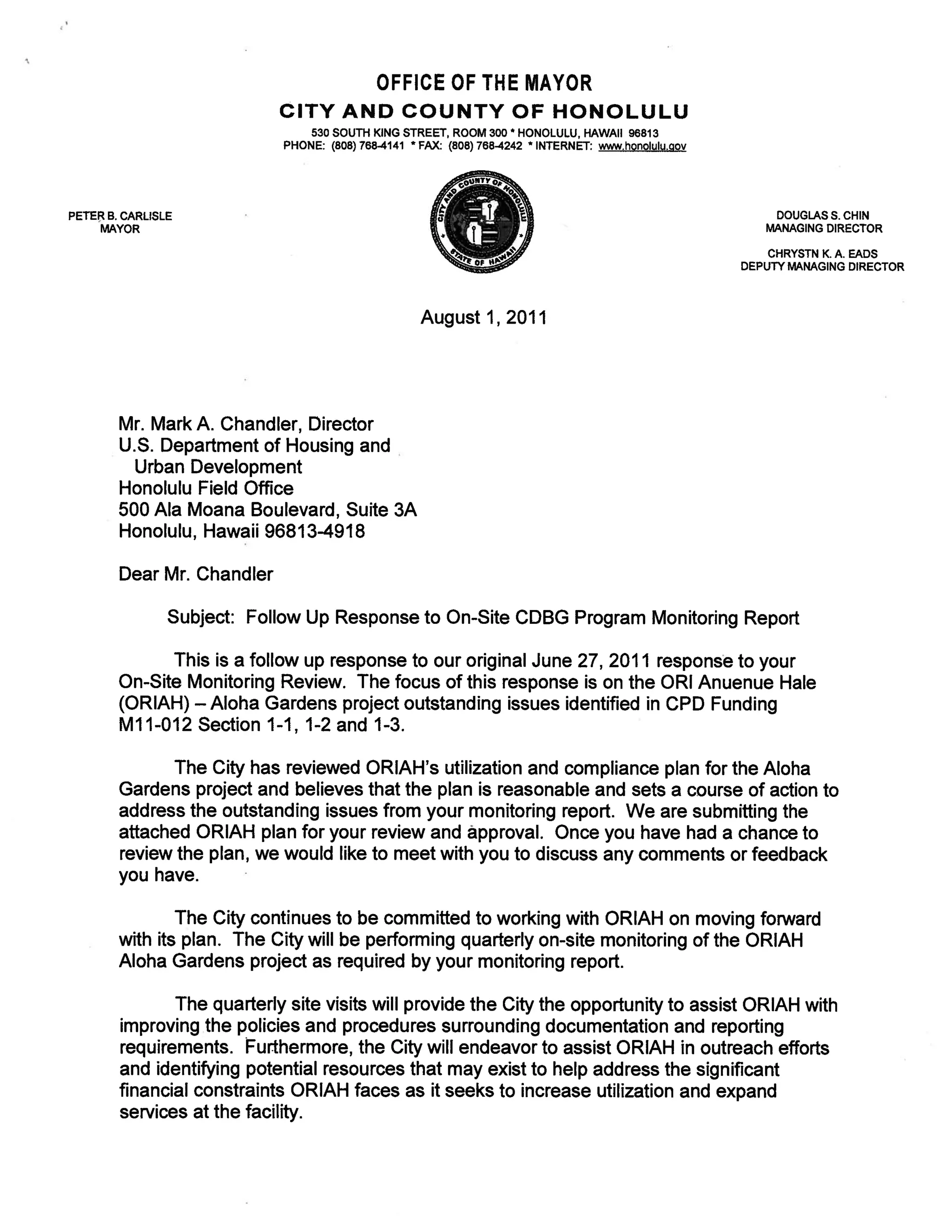 City/ORI Report to HUD: August 1, 2011 | PDF