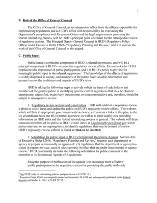 Department of Housing and Urban Development Preliminary Regulatory ...