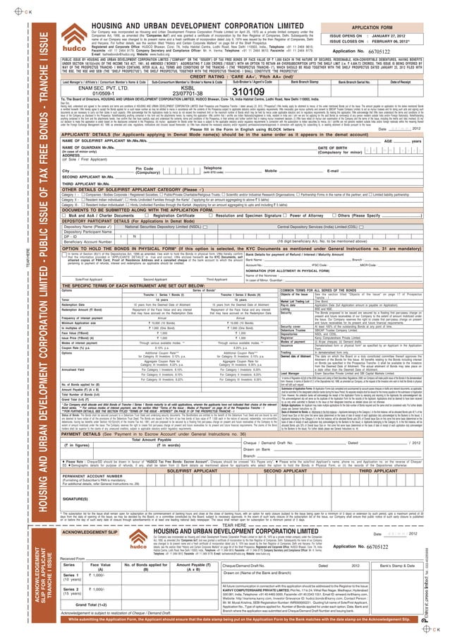 Hudco tax free bond application form | PDF