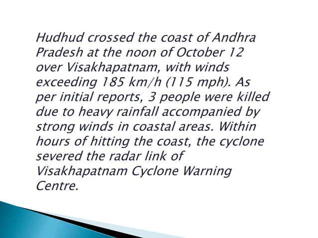 Hud hud cyclone | PPTX | Weather | Science